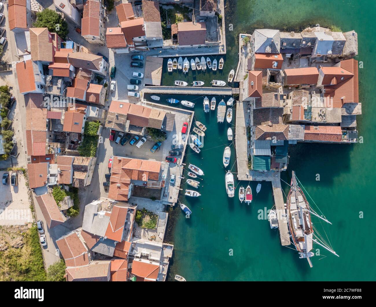 Split, Croatia - August 19 2019: Birdseye view of old castle, Kaštel ...
