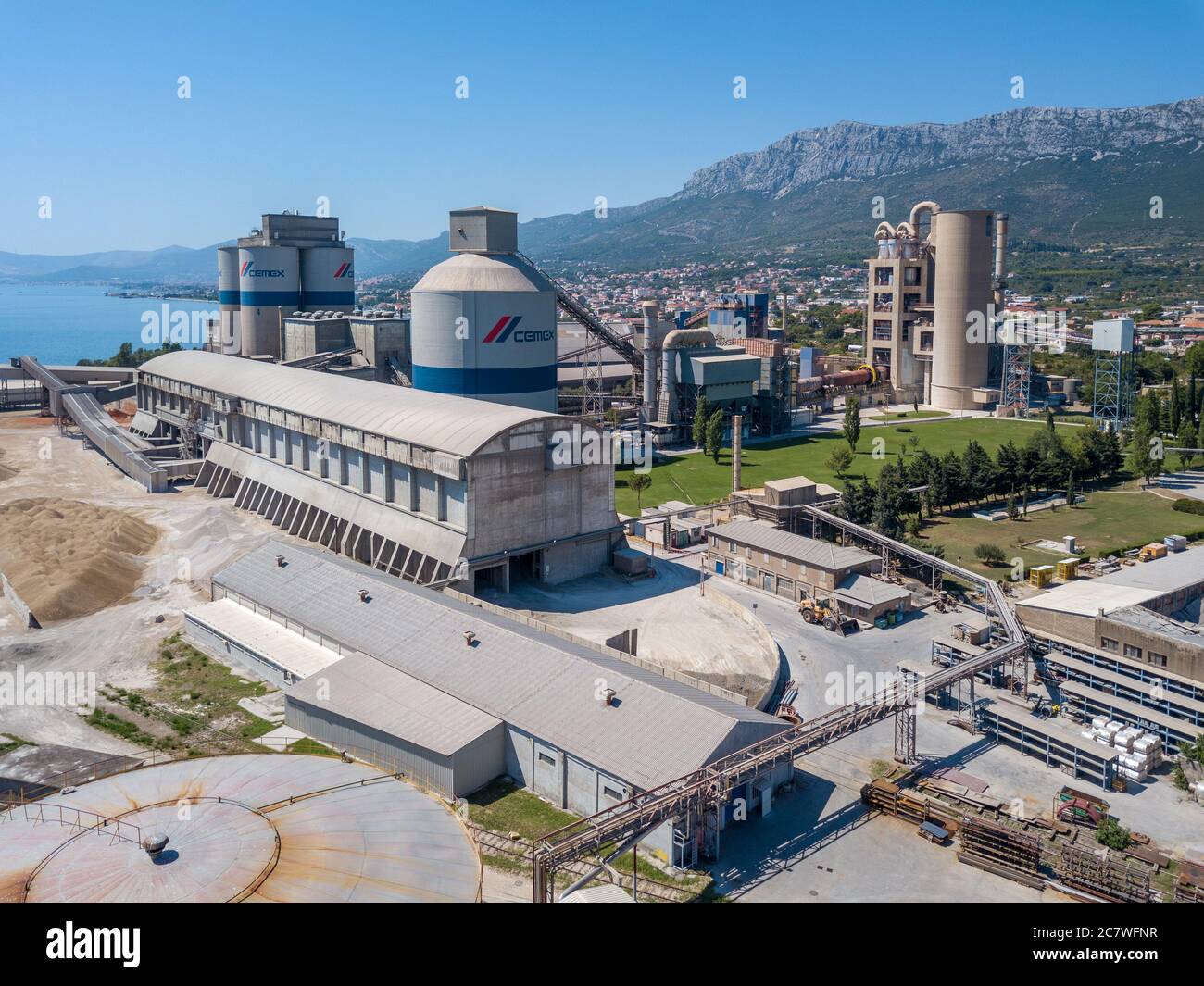 Split, Croatia - August 17 2019: An aerial picture of the Cemex cement ...