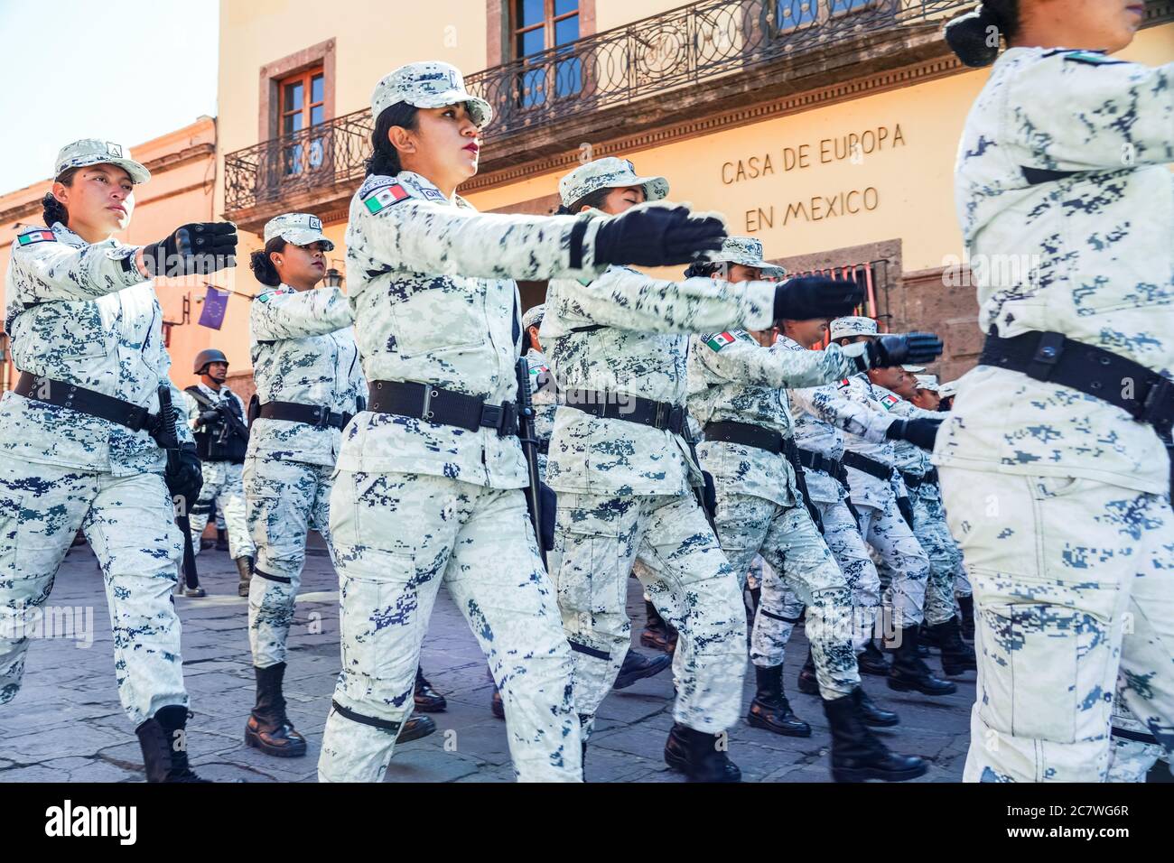 Members of the Mexican National Guards march in a parade to celebrate ...