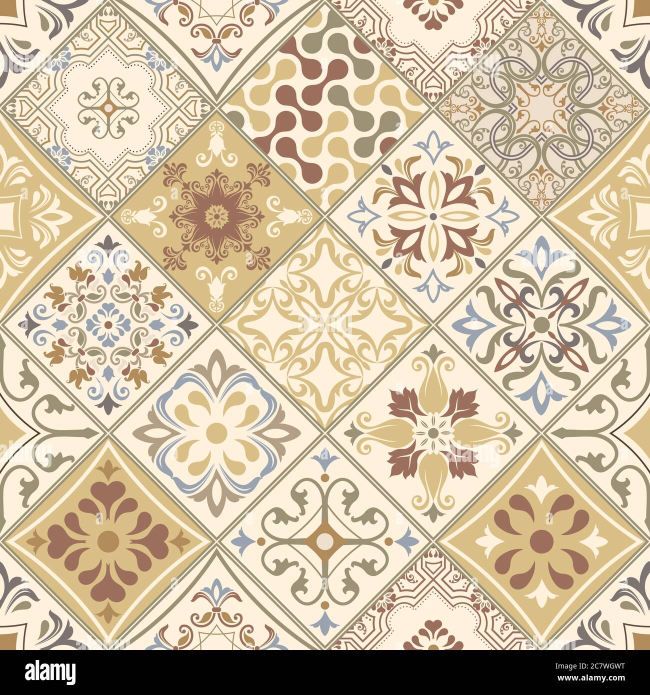 Seamless patchwork tile with Victorian motives in retro colors. Vector ...