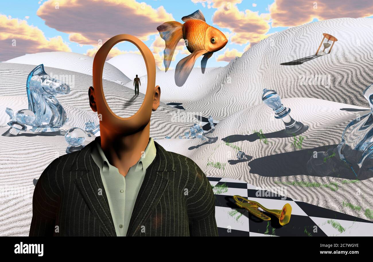 Faceless man in surreal desert Stock Photo - Alamy