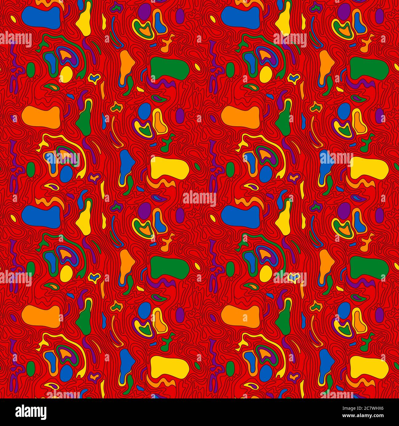 Seamless abstract pattern mainly in red with multicolor shapes, hand ...