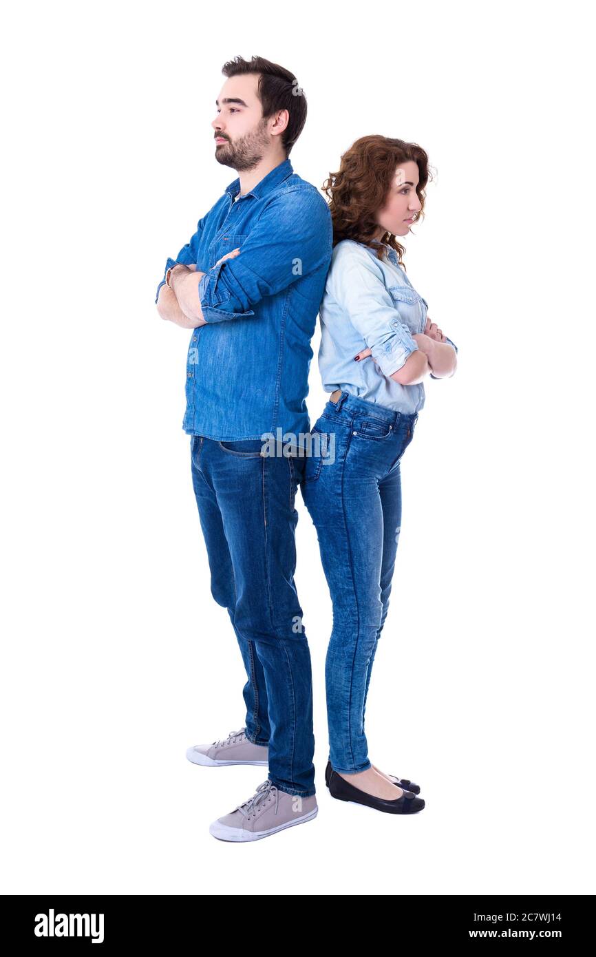 relationship or divorce concept - full length portrait of young couple ...