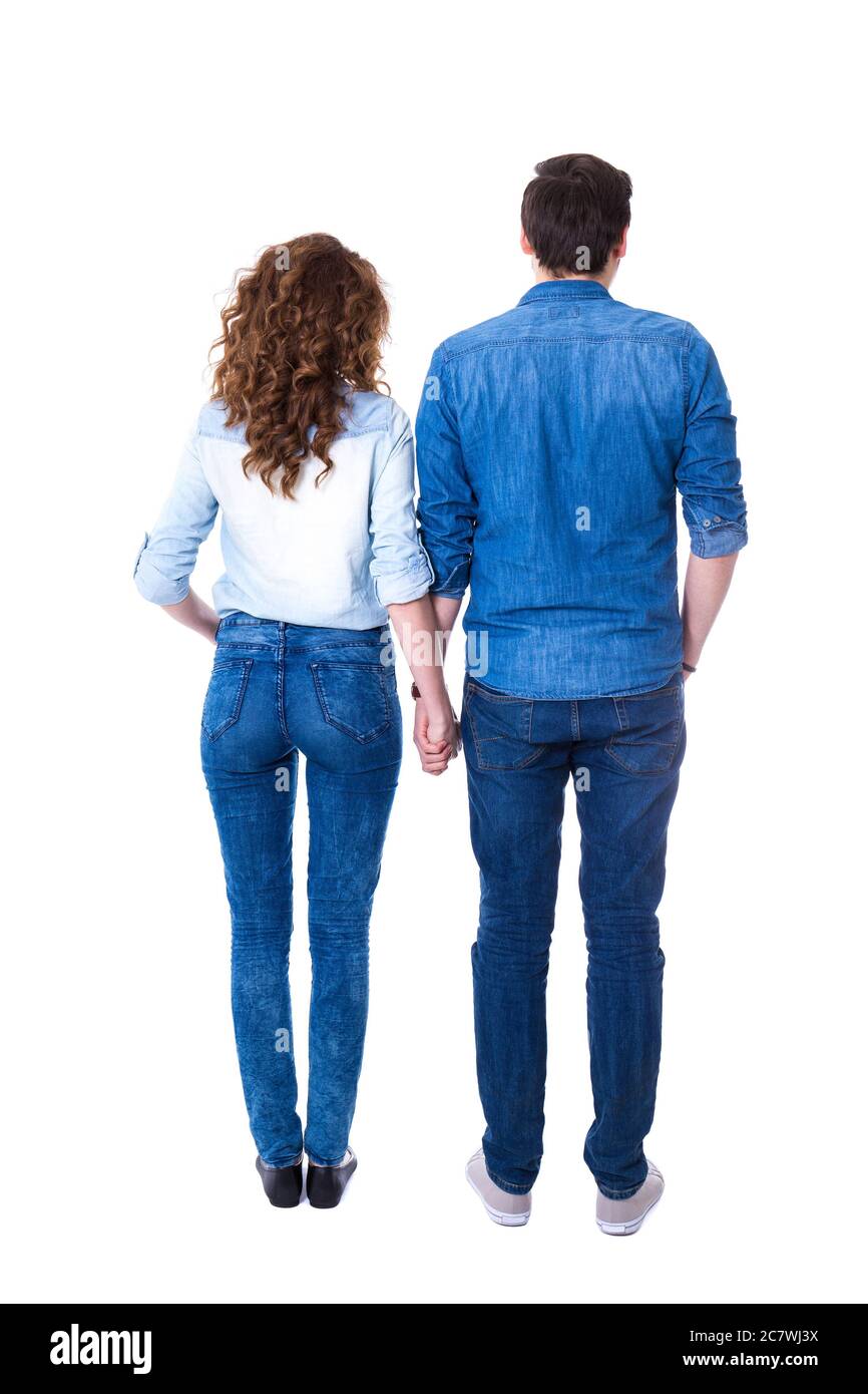 back view of couple standing isolated on white background Stock Photo ...