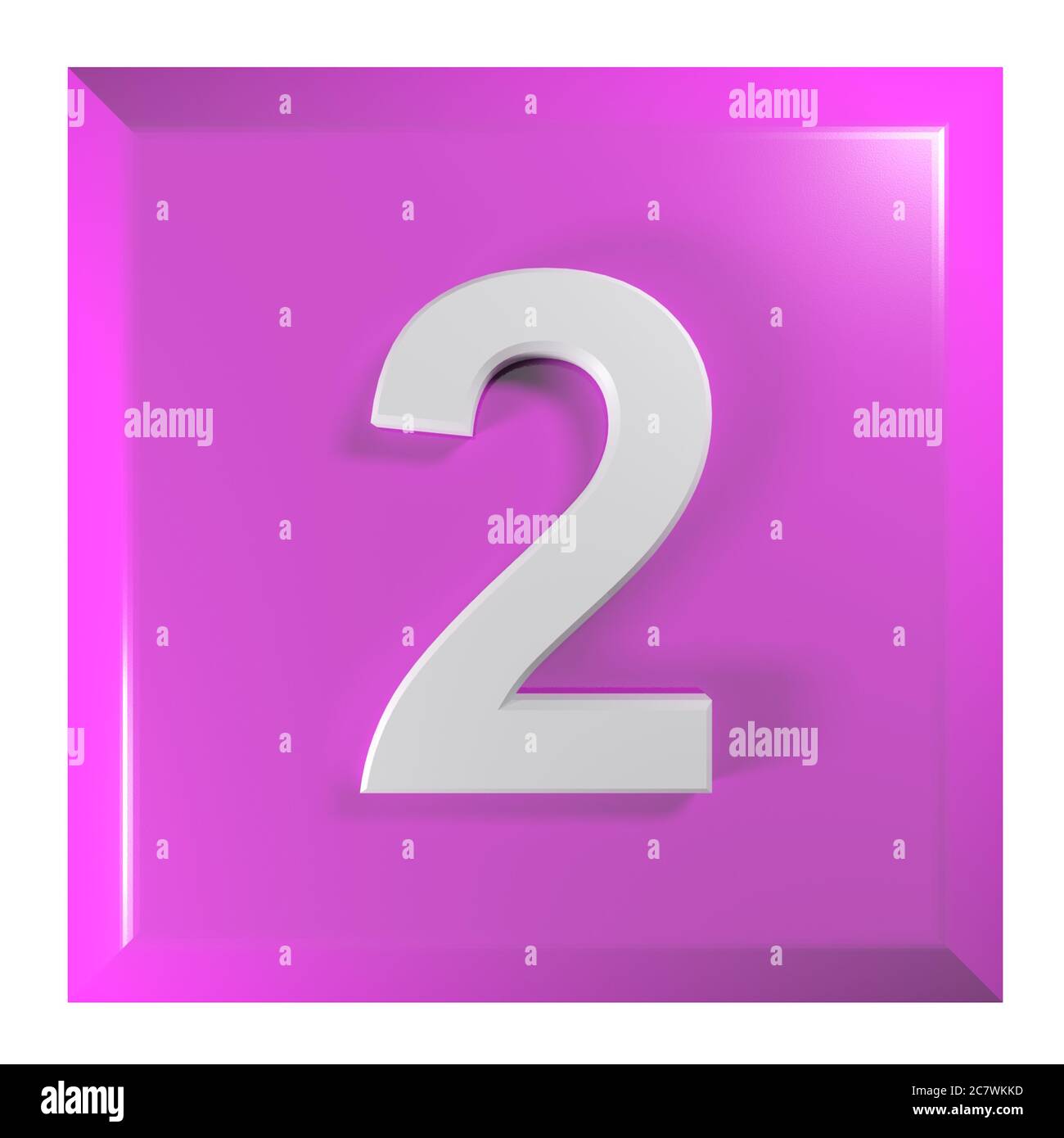 Number 2 purple pink square button on white background - 3D rendering ...