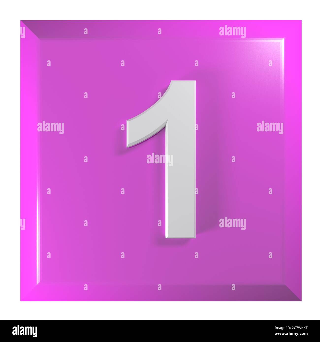 Number 1 purple pink square button on white background - 3D rendering ...