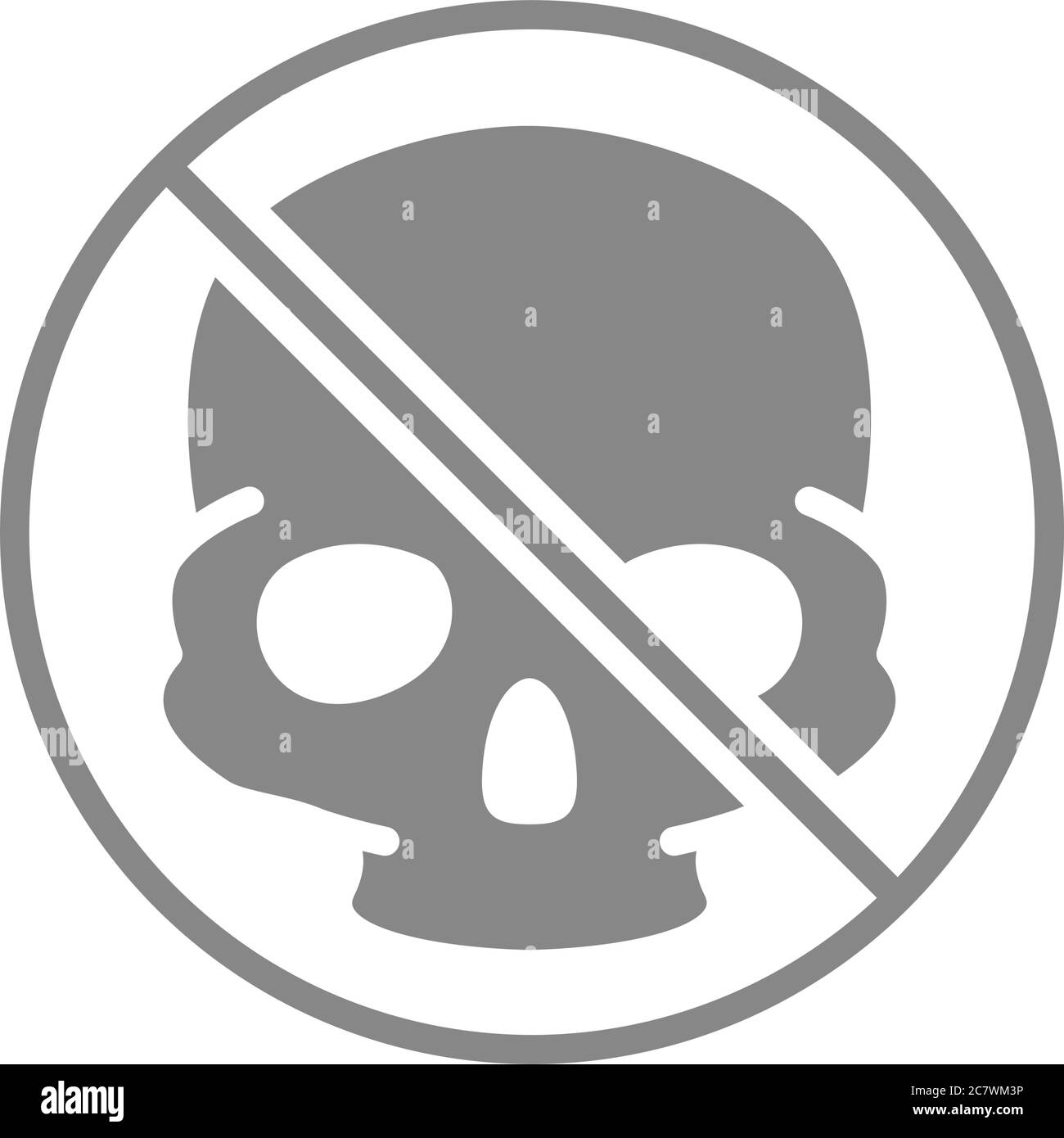 Forbidden sign with a human skull grey icon. Transplantation, no head ...