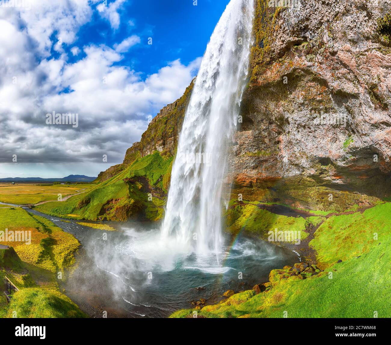 Fantastic Seljalandsfoss waterfall in Iceland during sunny day ...