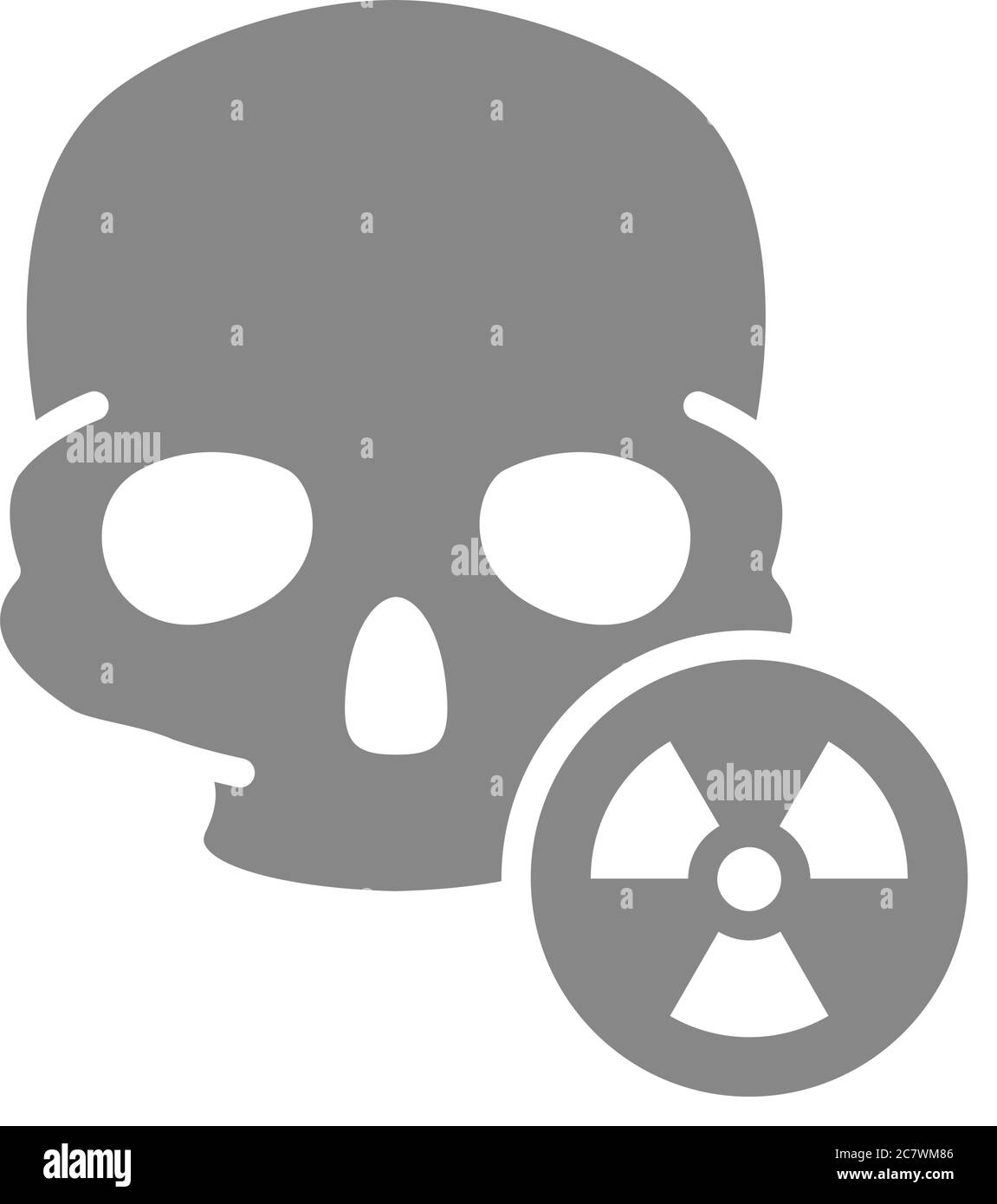 Human skull with radiation sign grey icon. Warning, dangerous symbol ...