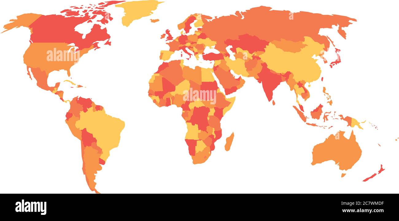 Political map of World in four shades of orange. Vector illustration ...