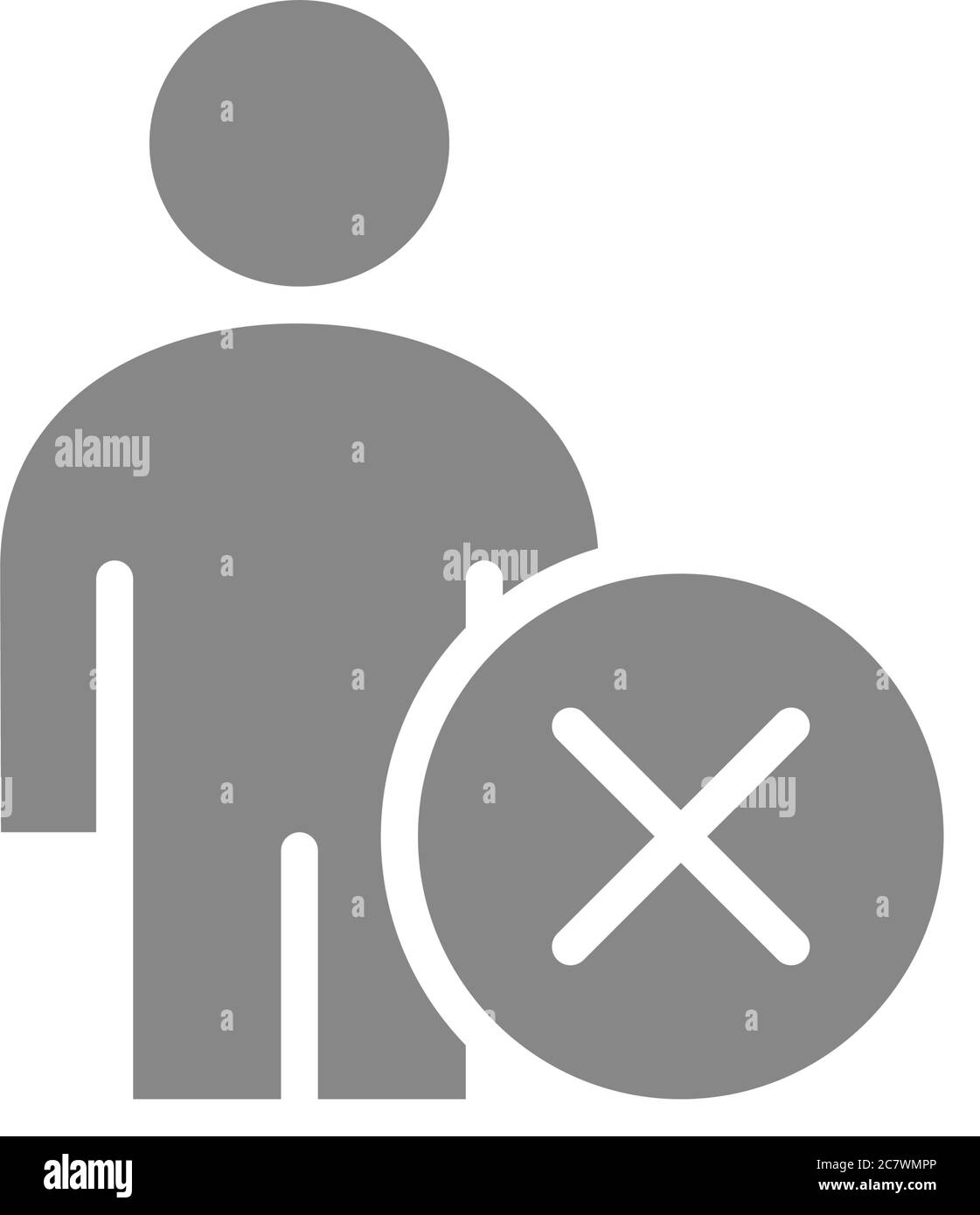 Man with cross checkmark gray icon. User profile, employee rejected ...