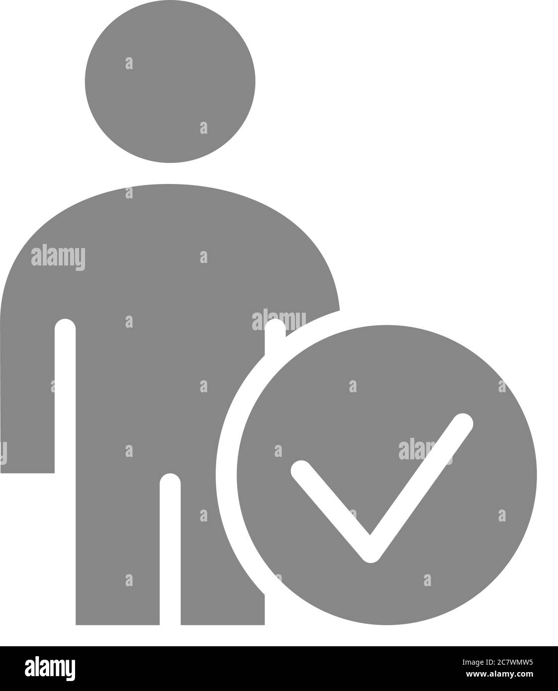 User with tick checkmark gray icon. Human verification, authentication ...