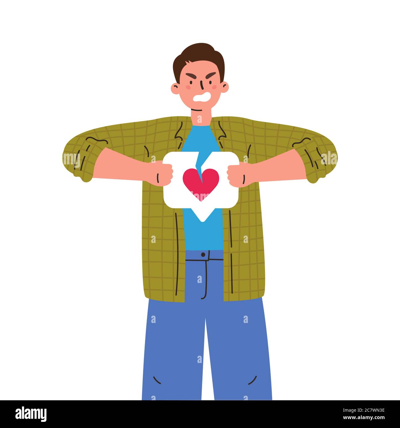 Sad man with broken like button with heart Stock Vector Image & Art - Alamy