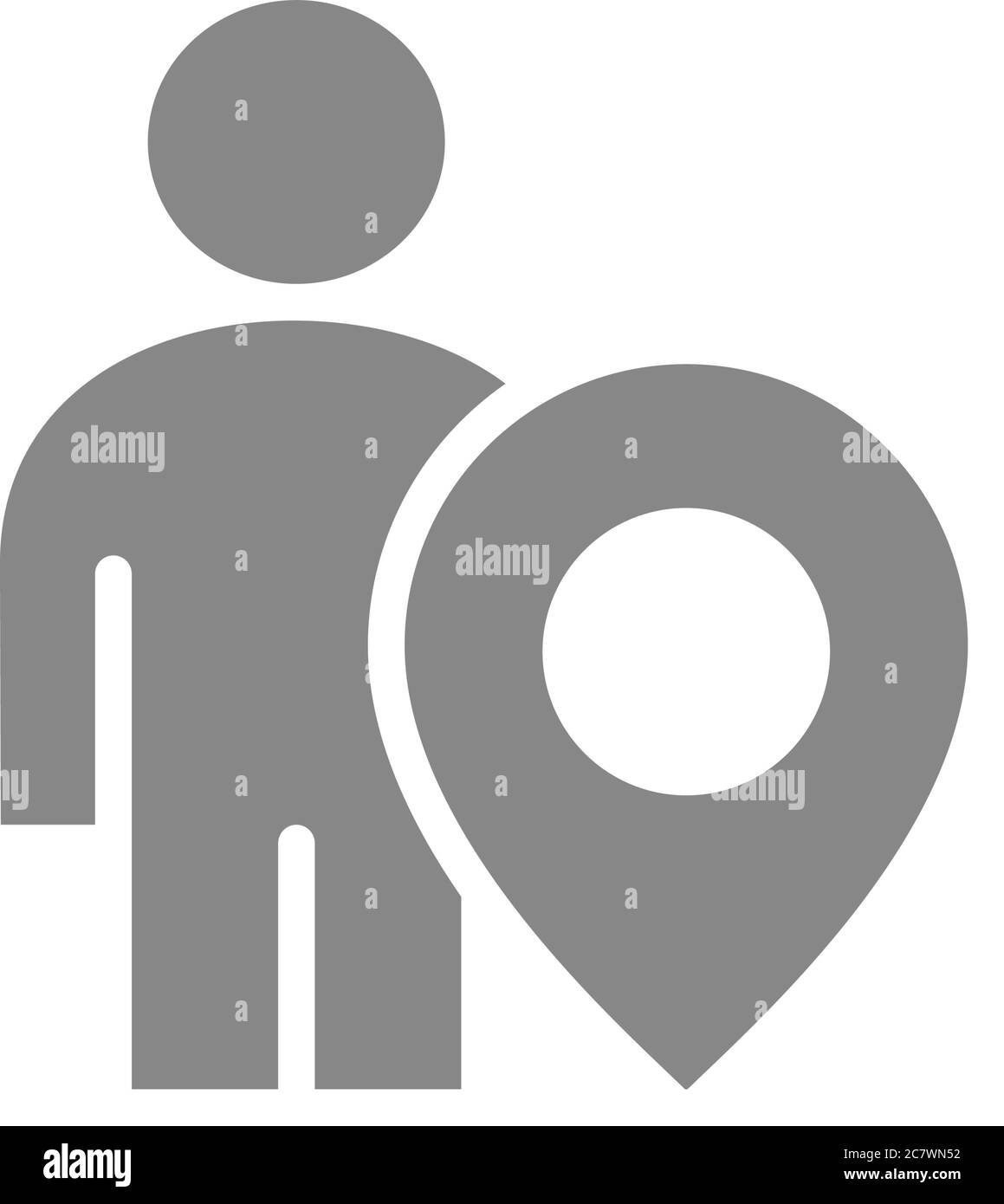 User profile with location mark gray icon. Human navigation, direction ...