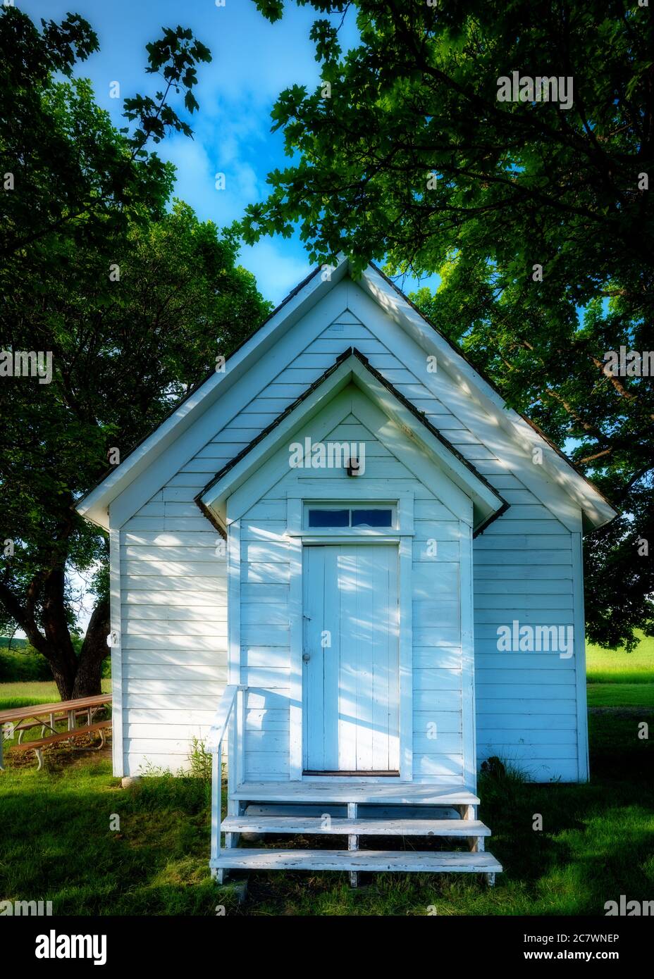 White classic church in small country community Stock Photo - Alamy