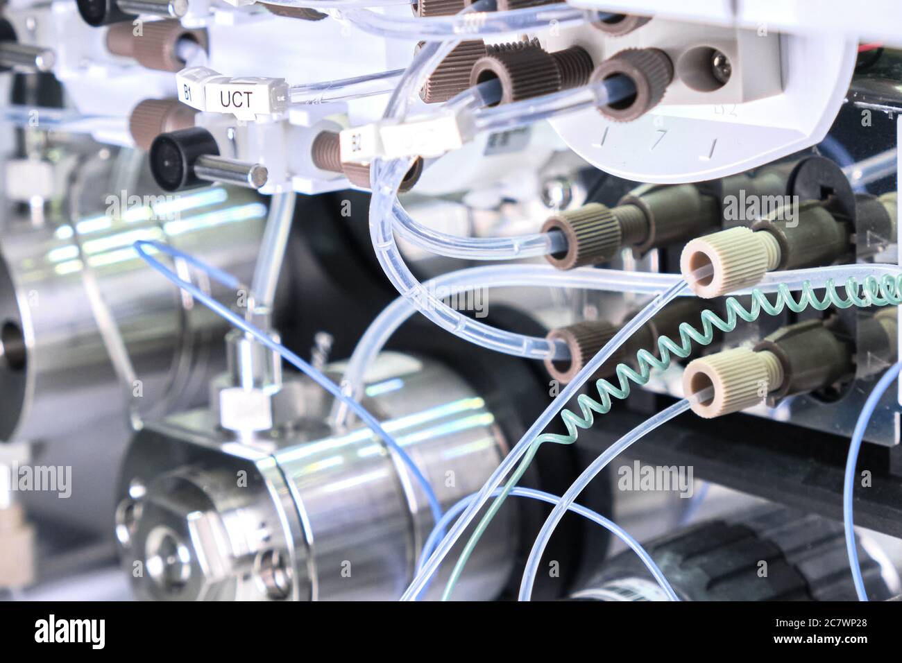 Binary pump in HPLC system. High performance liquid chromatography at ...