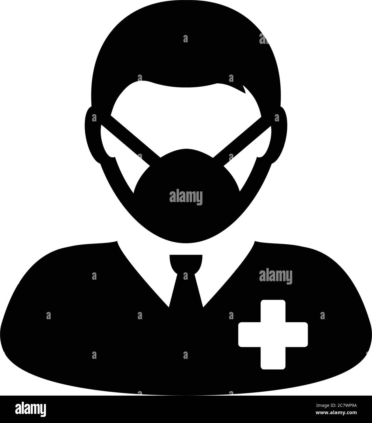 Flu face mask icon vector with patient person profile male user avatar ...