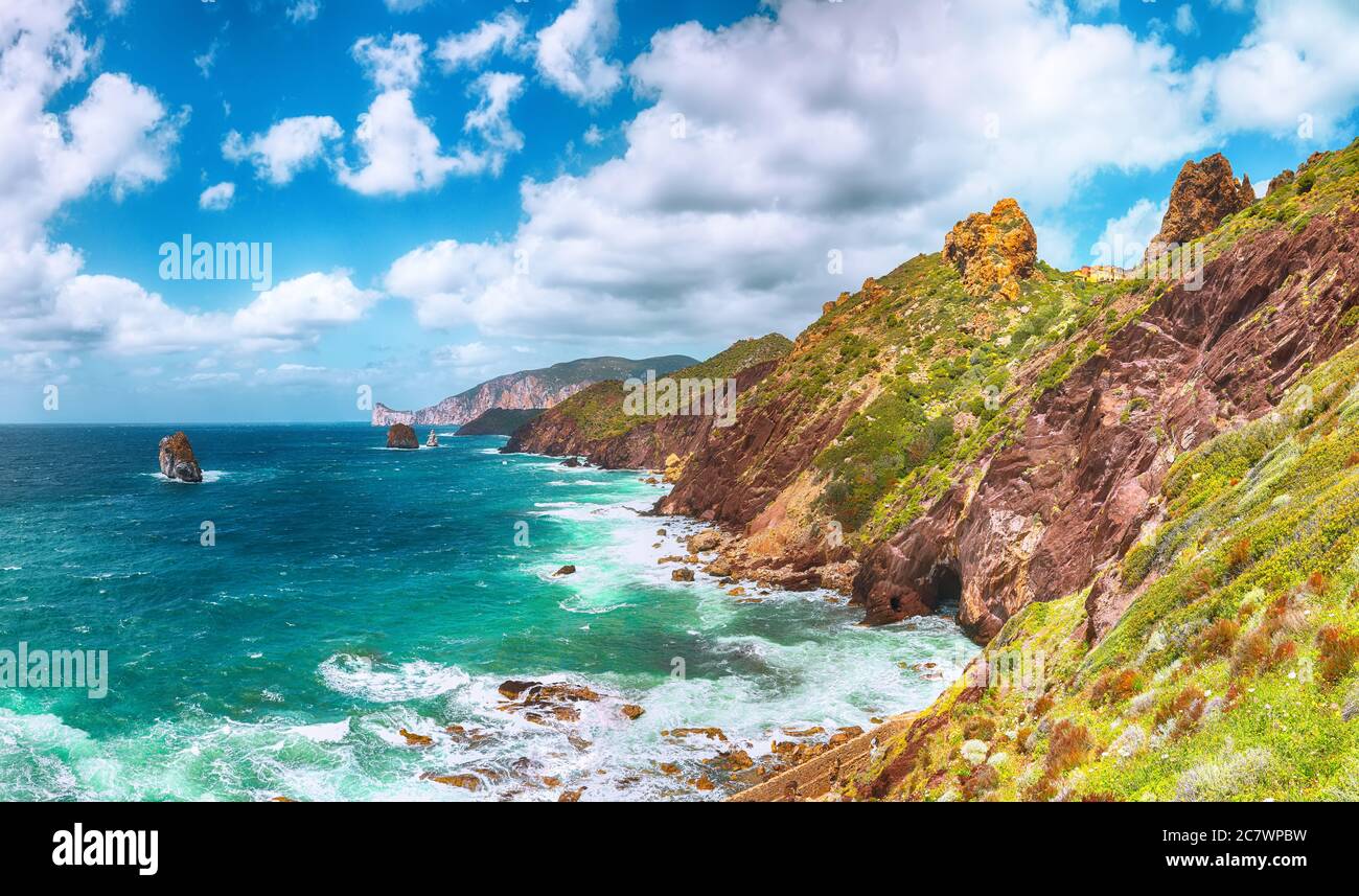 Fantastic spring view of ancient ruins of Laveria Lamarmora (Miniera di ...