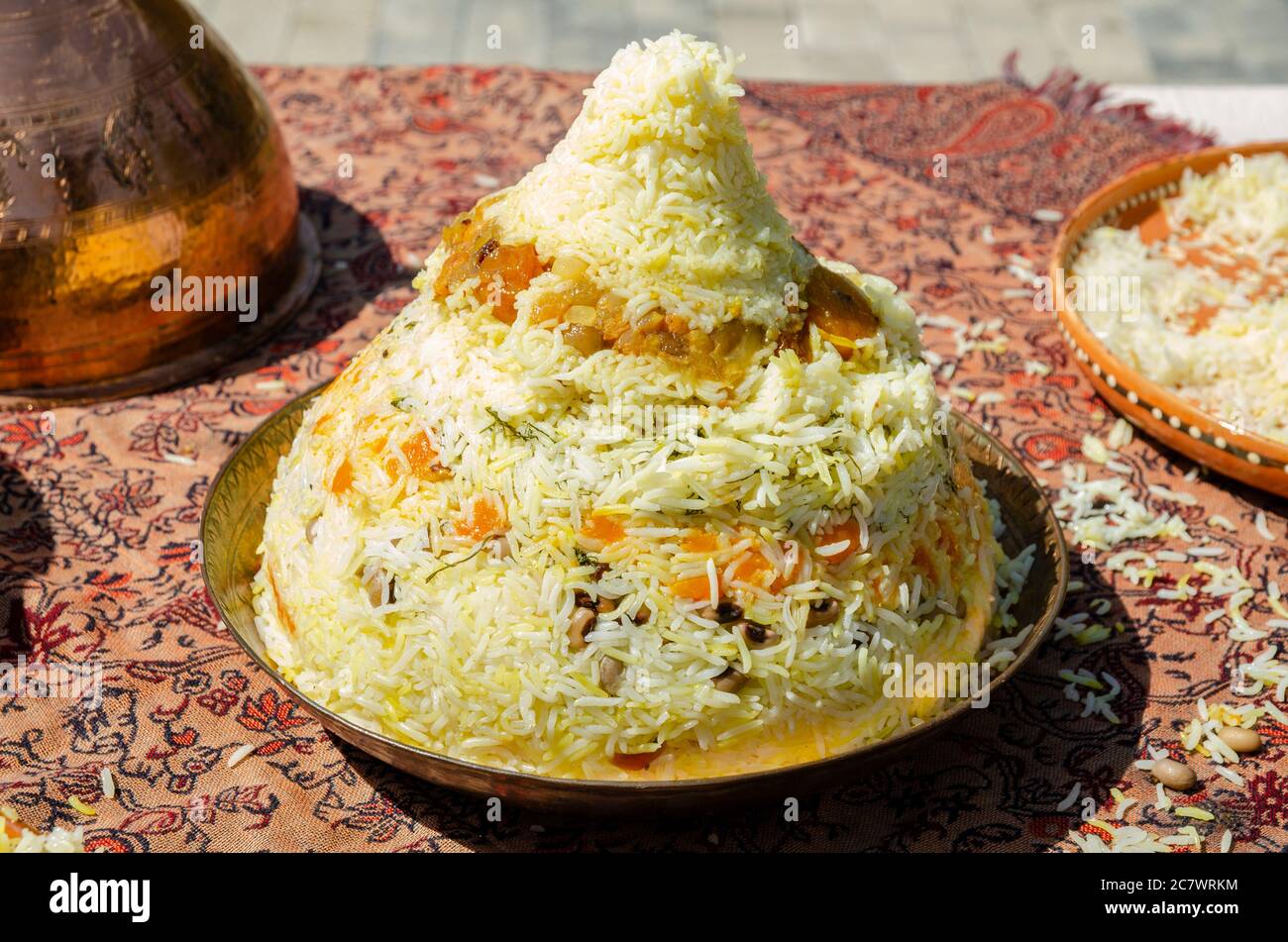 Traditional caucasian rice dish plov with sultana and other dry fruits ...