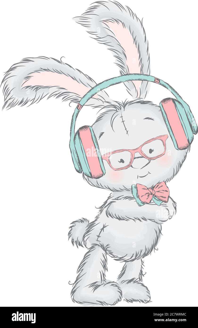 Cute bunny with headphones and sunglasses. Rabbit vector Stock Vector ...