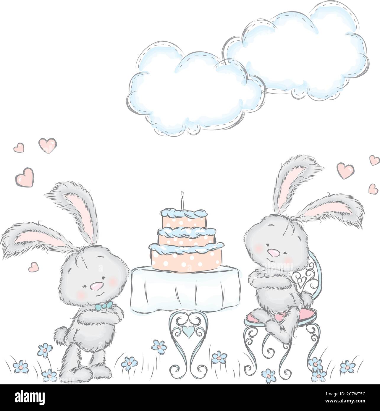 Cute Bunny at the table drinking tea. Rabbits. Vector illustration for ...