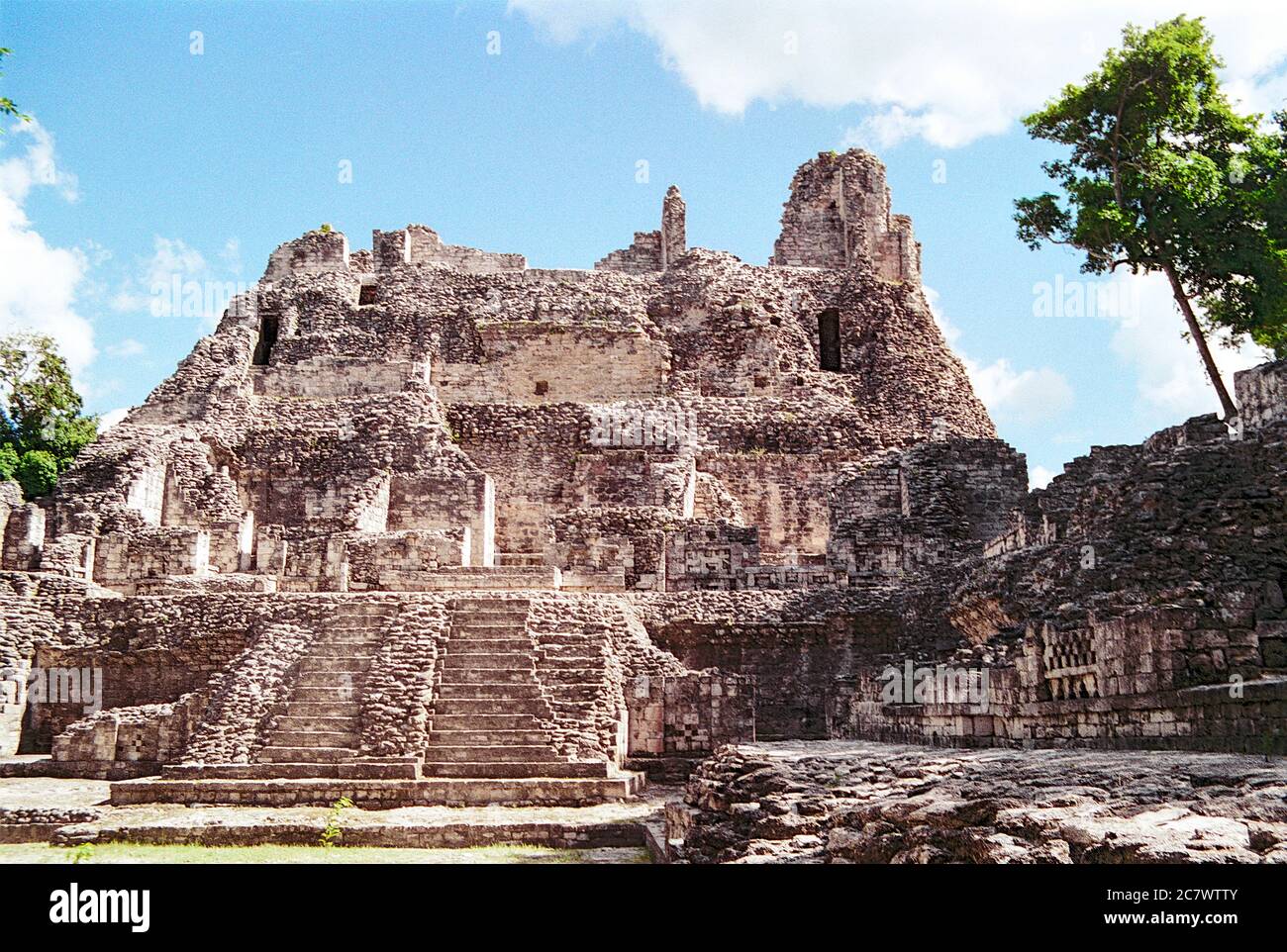 Becan Mayan Ruins - Structure IV. Campeche, Mexico. Vintage film image ...