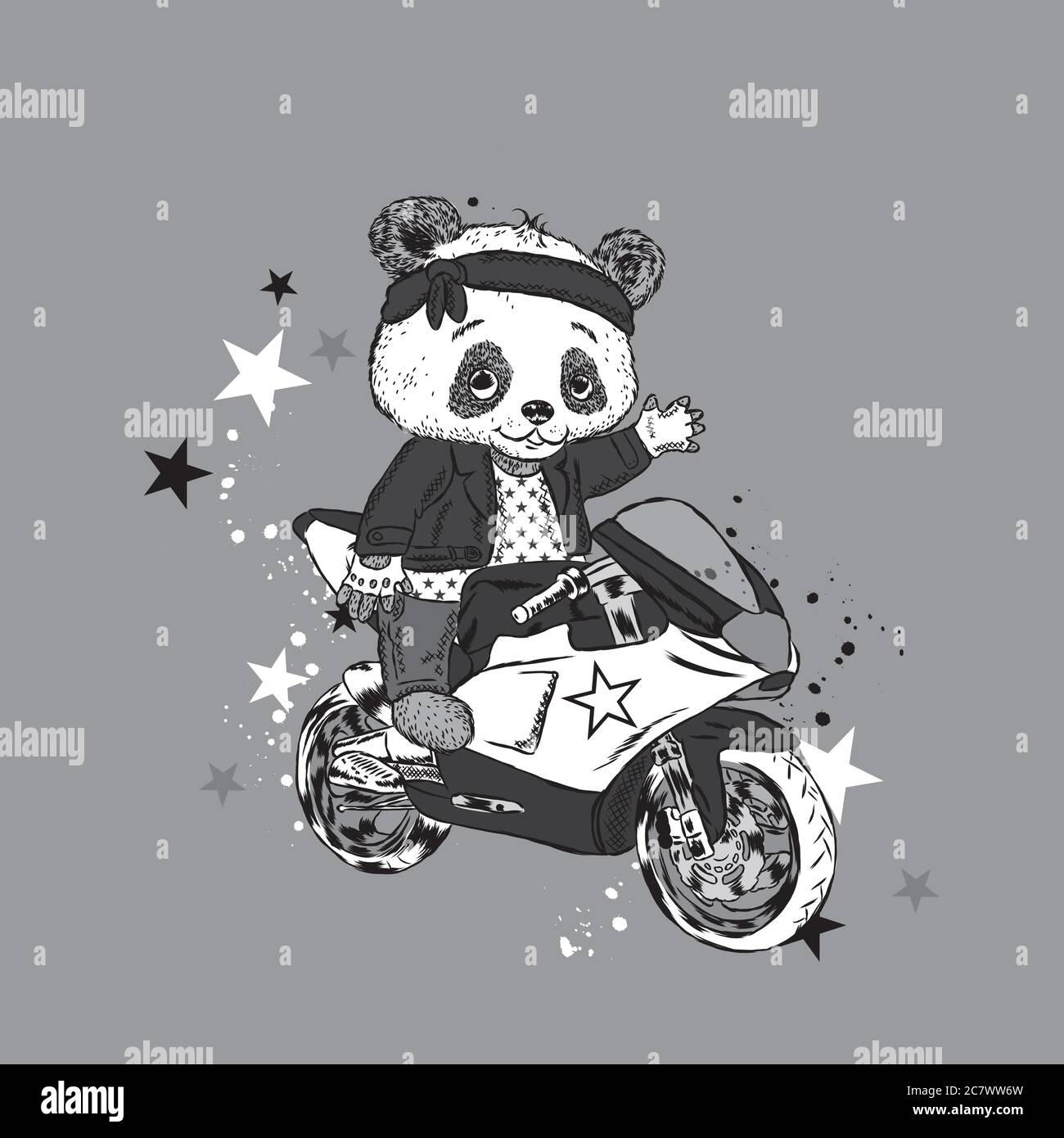 Cute panda on a motorcycle. Panda - biker. Funny Bear. Vector ...