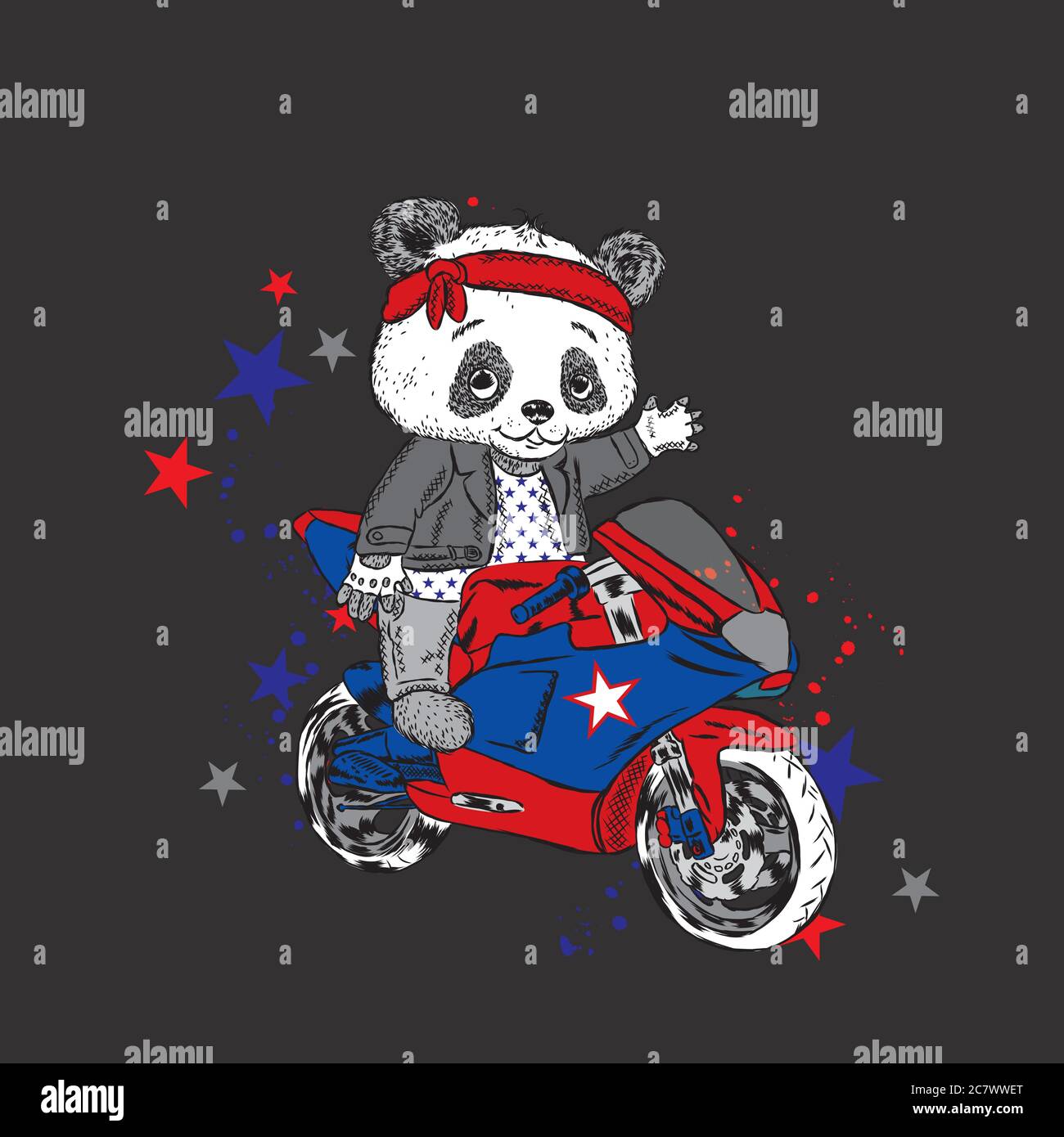 Cute panda on a motorcycle. Panda - biker. Funny Bear. Vector ...