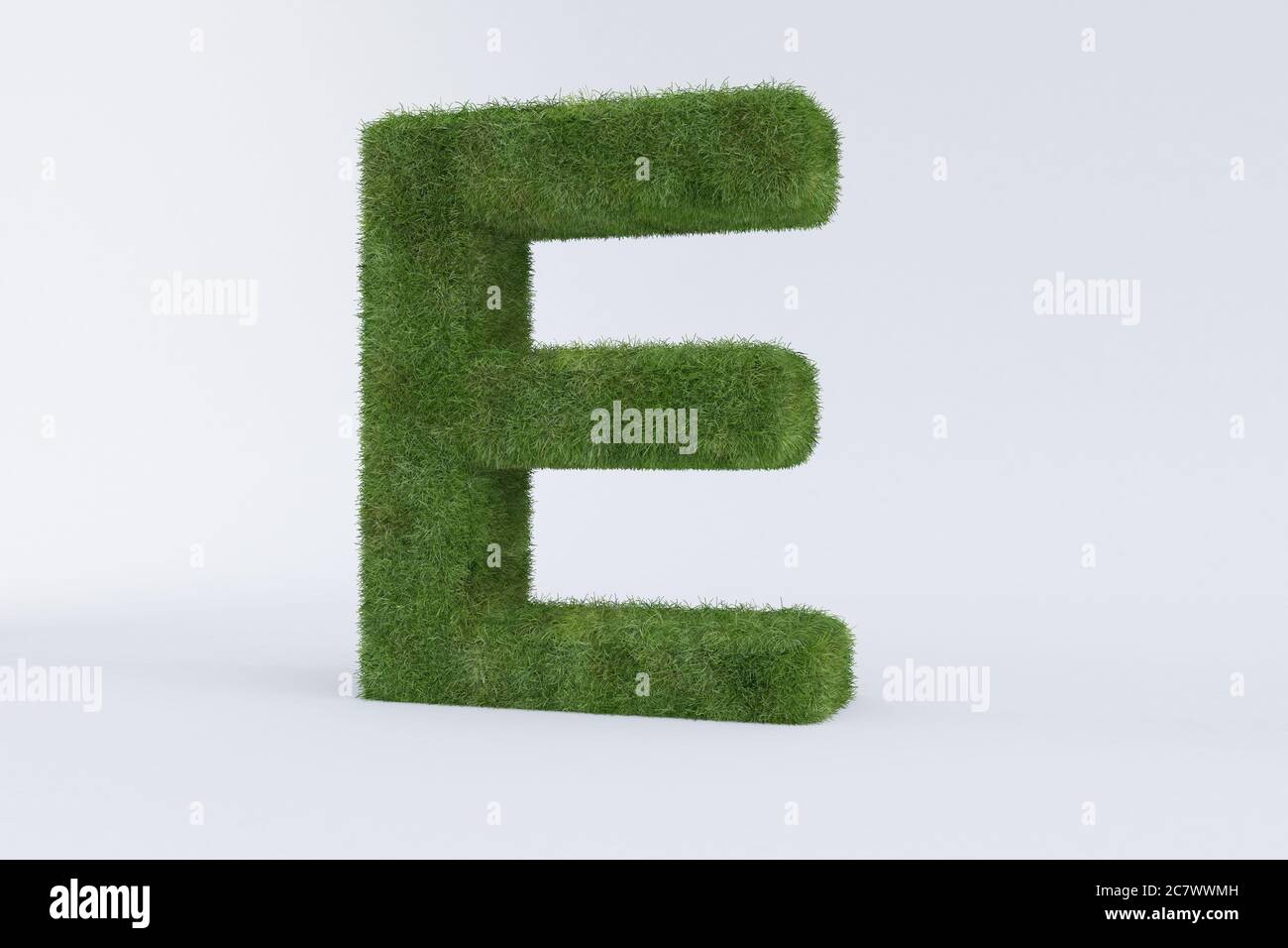 3d rendering of green grass letter e isolated on white background ...