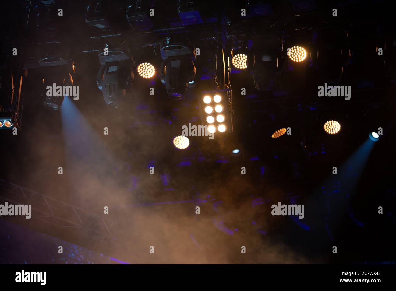 Stage light and smoke on stage, lighting and spotlights. Abstract ...