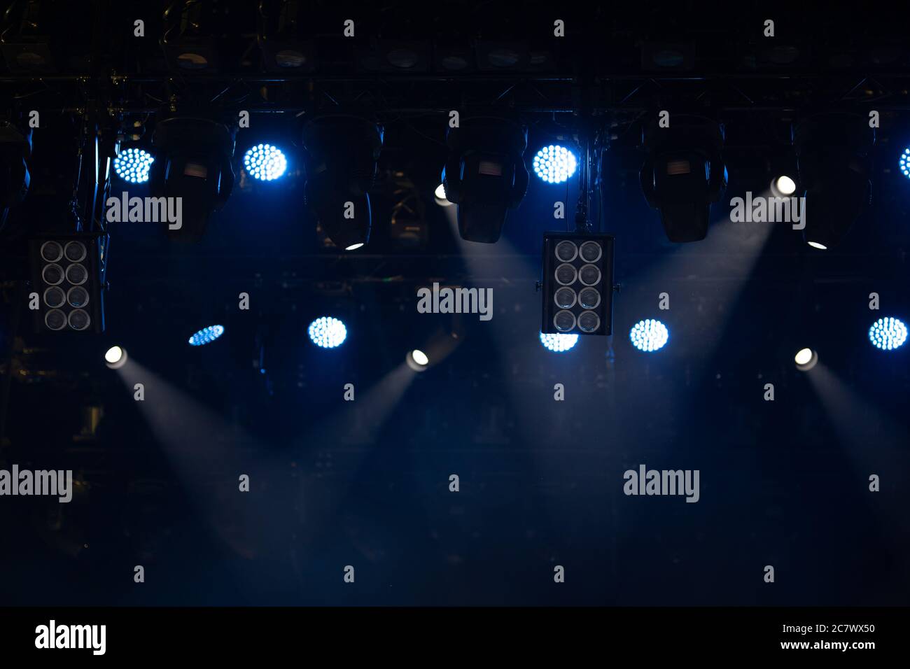 Stage light and smoke on stage, lighting and spotlights. Abstract ...