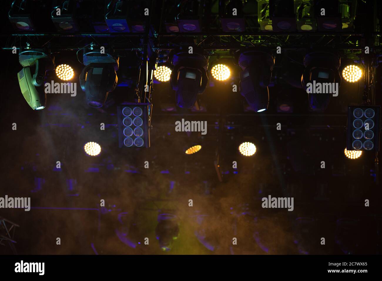 Stage light and smoke on stage, lighting and spotlights. Abstract ...
