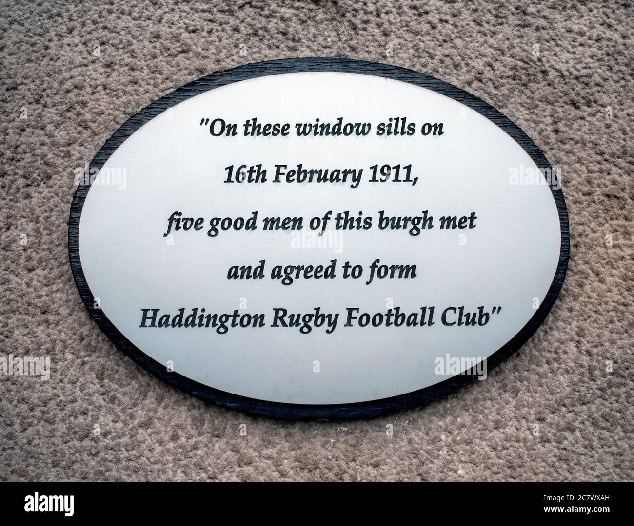 Plaque commemorating the formation of Haddington Rugby Football Club ...