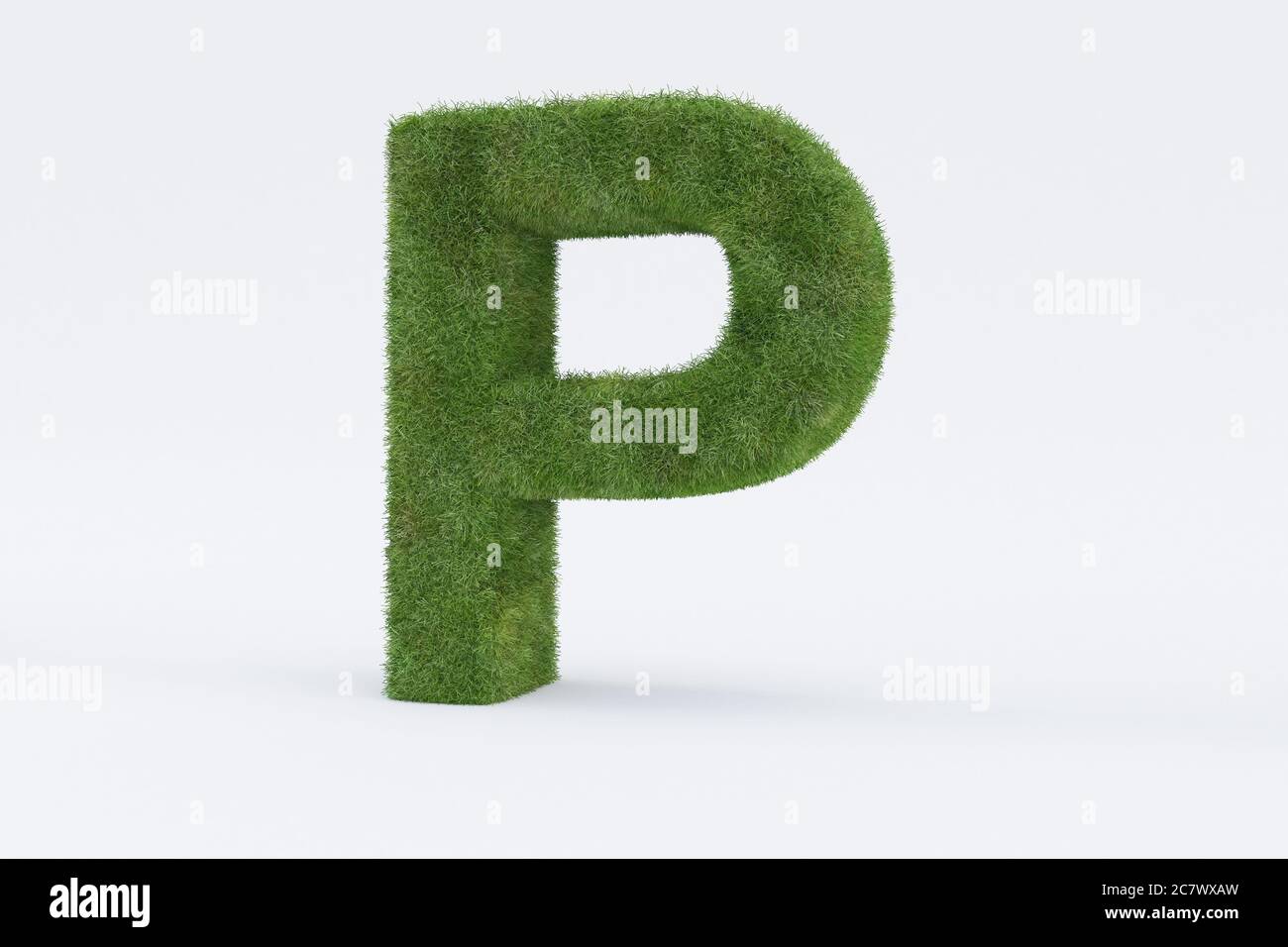 3d rendering of green grass letter P isolated on white background ...