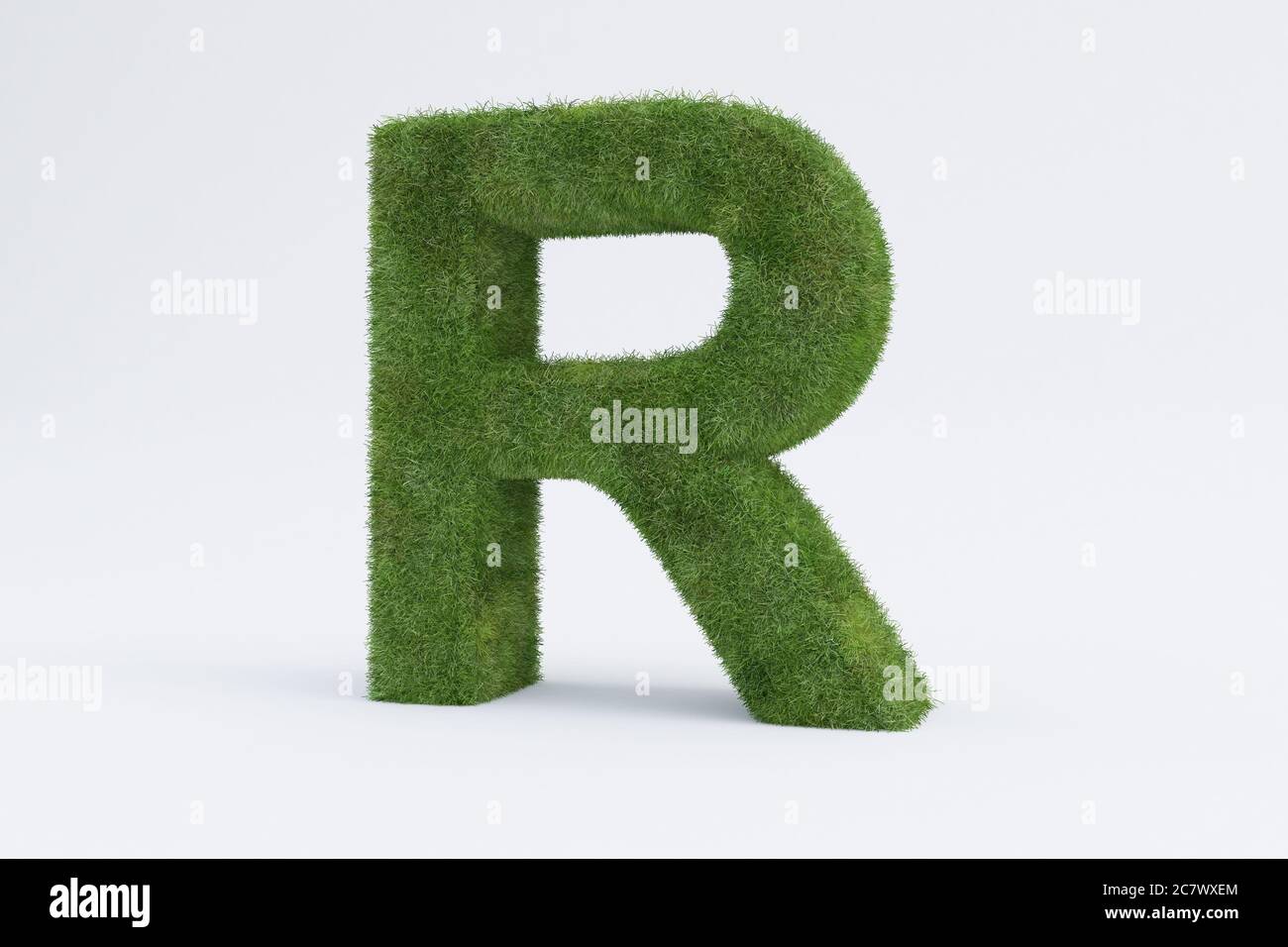 3d rendering of green grass letter R isolated on white background ...