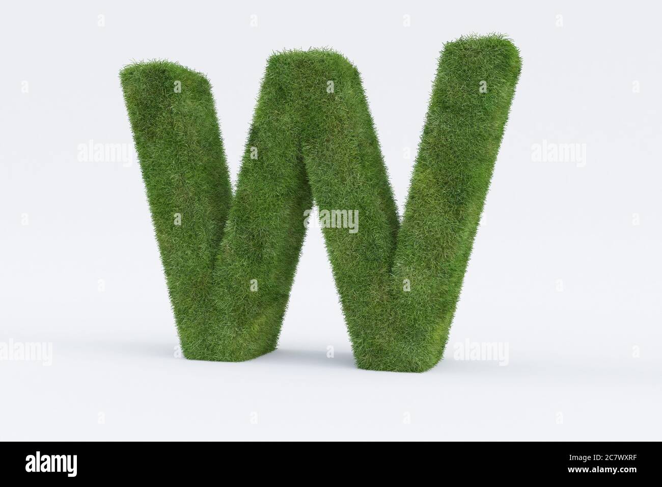 3d rendering of green grass letter W isolated on white background ...