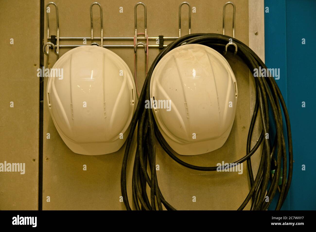 Close up shot of white protective helmets Stock Photo - Alamy