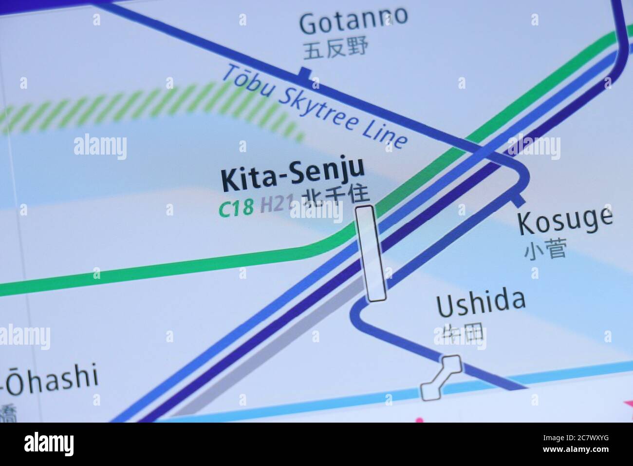 Kita-Senju Station on Tokyo subway map on smartphone screen Stock Photo ...