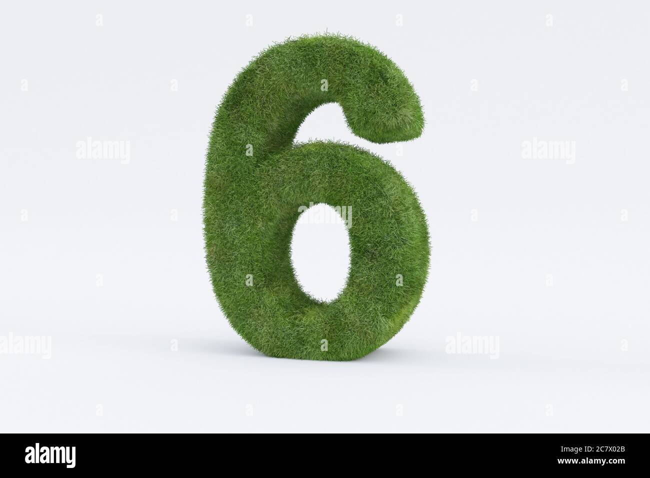 3d rendering of green grass number 6 isolated on white background - concept of early education ...