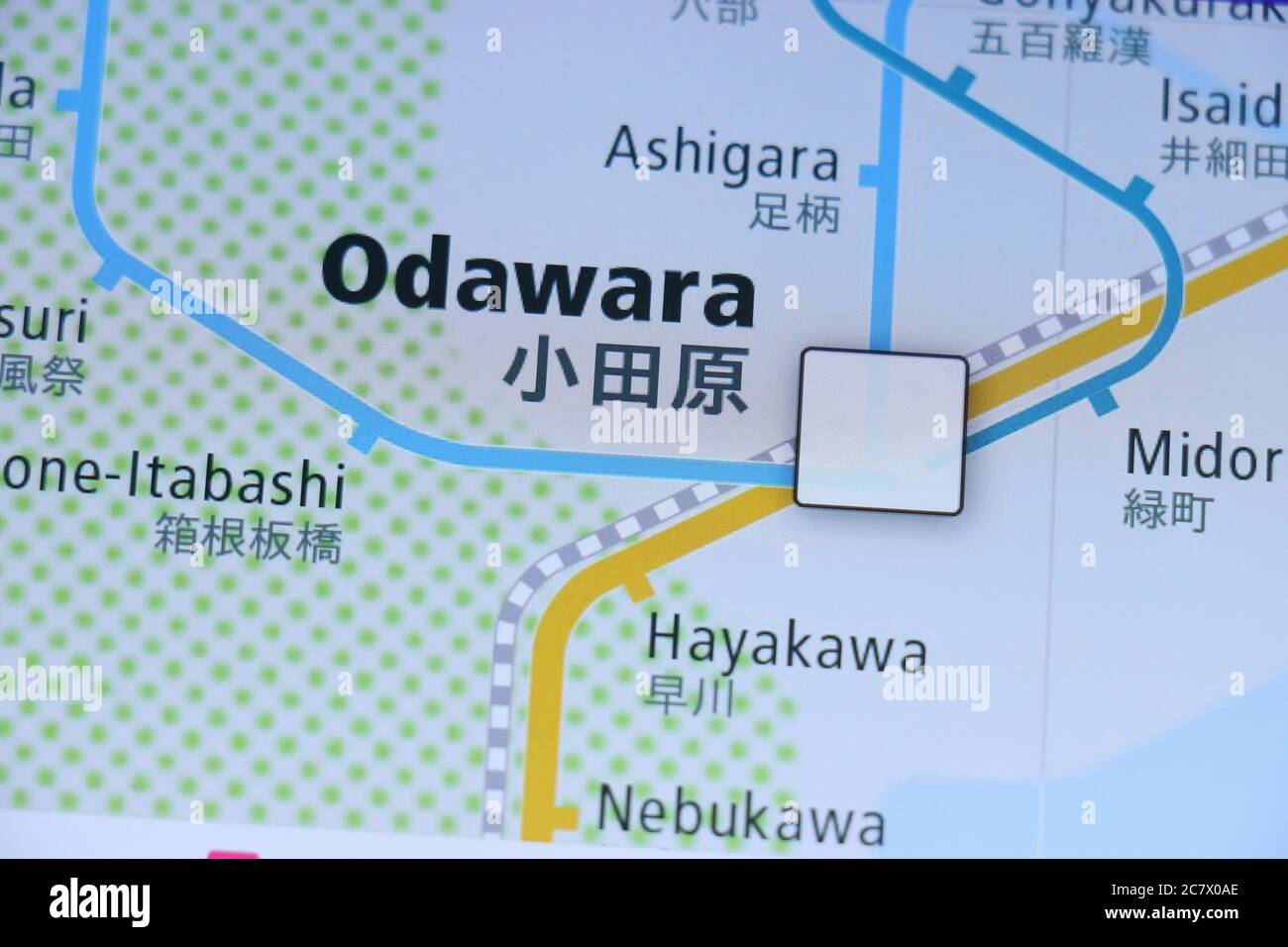 Odawara station on Tokyo subway map on smartphone screen Stock Photo ...
