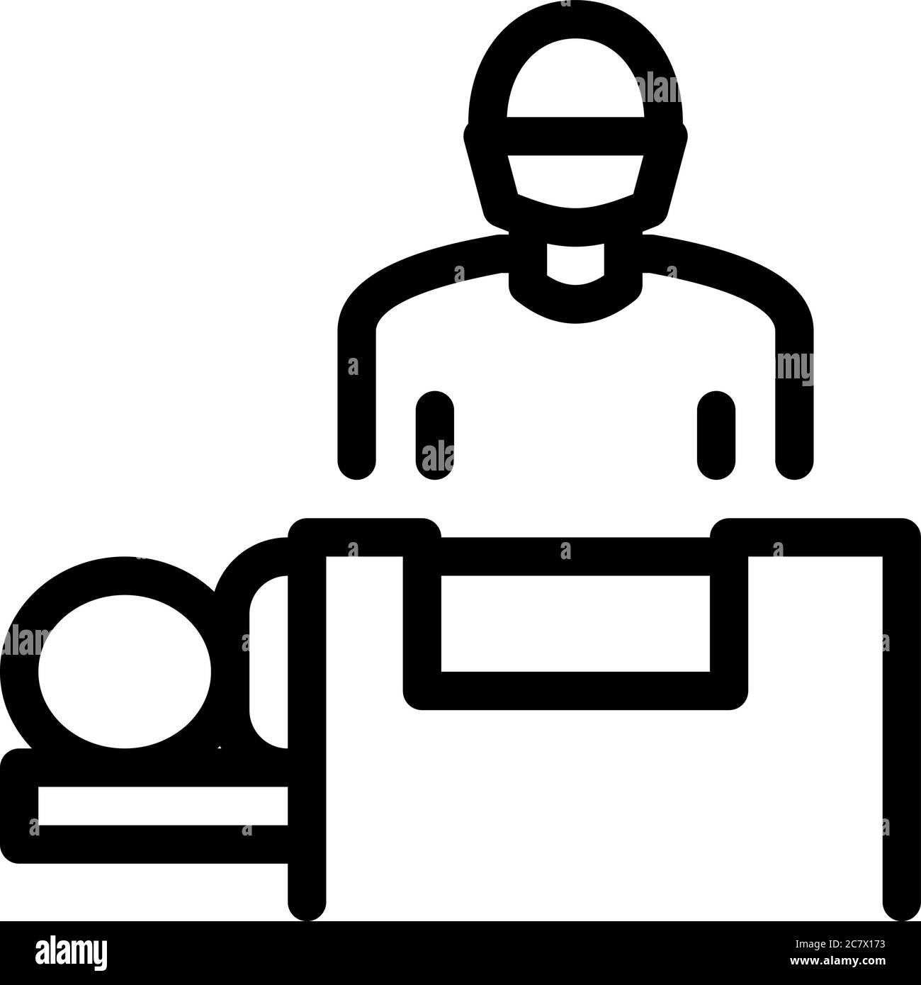 surgeon nad patient on surgical table icon vector outline illustration ...