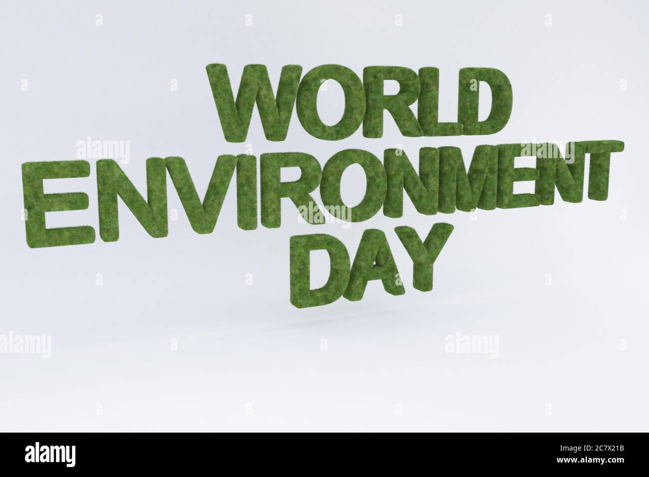 3d rendering of green grass WORLD ENVIRONMENT DAY text on white ...