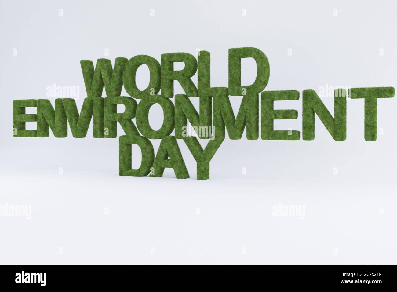 3d rendering of green grass WORLD ENVIRONMENT DAY text on white ...