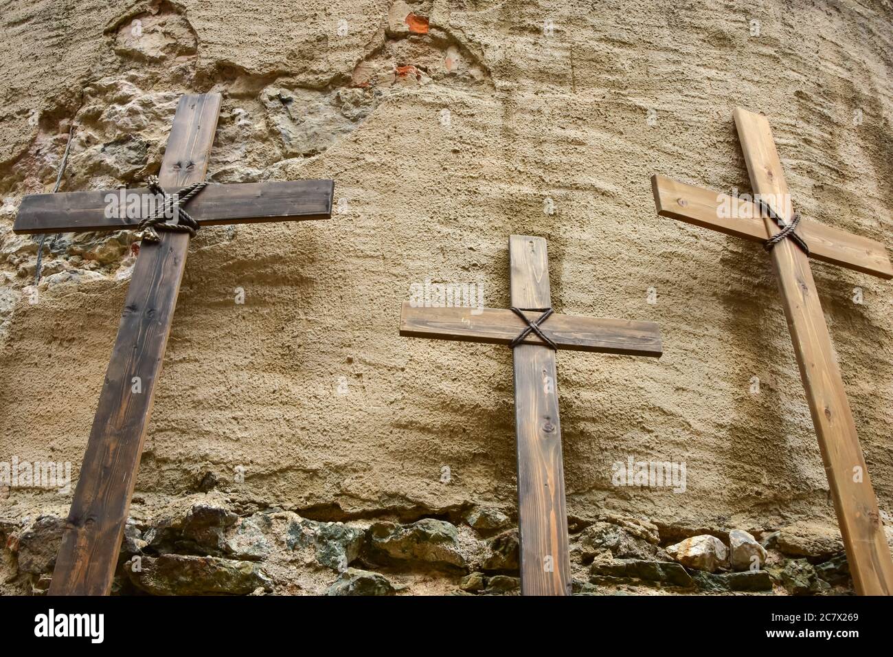 Old wooden crosses at Burg Schönfels, Lichtentanne, Germany Stock Photo ...