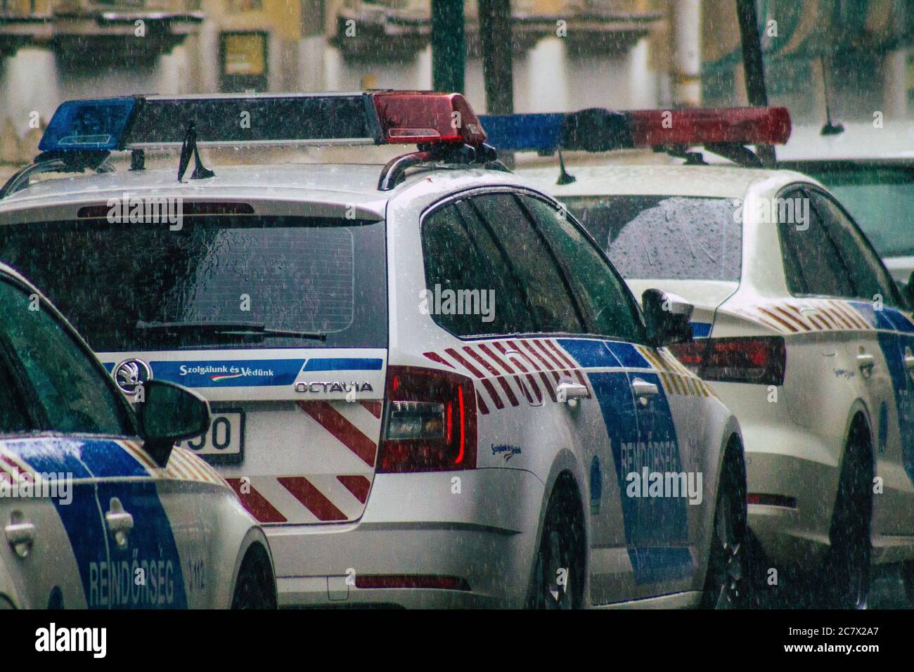 Budapest Hungary july 19, 2020 View of a Hungarian police car under the ...