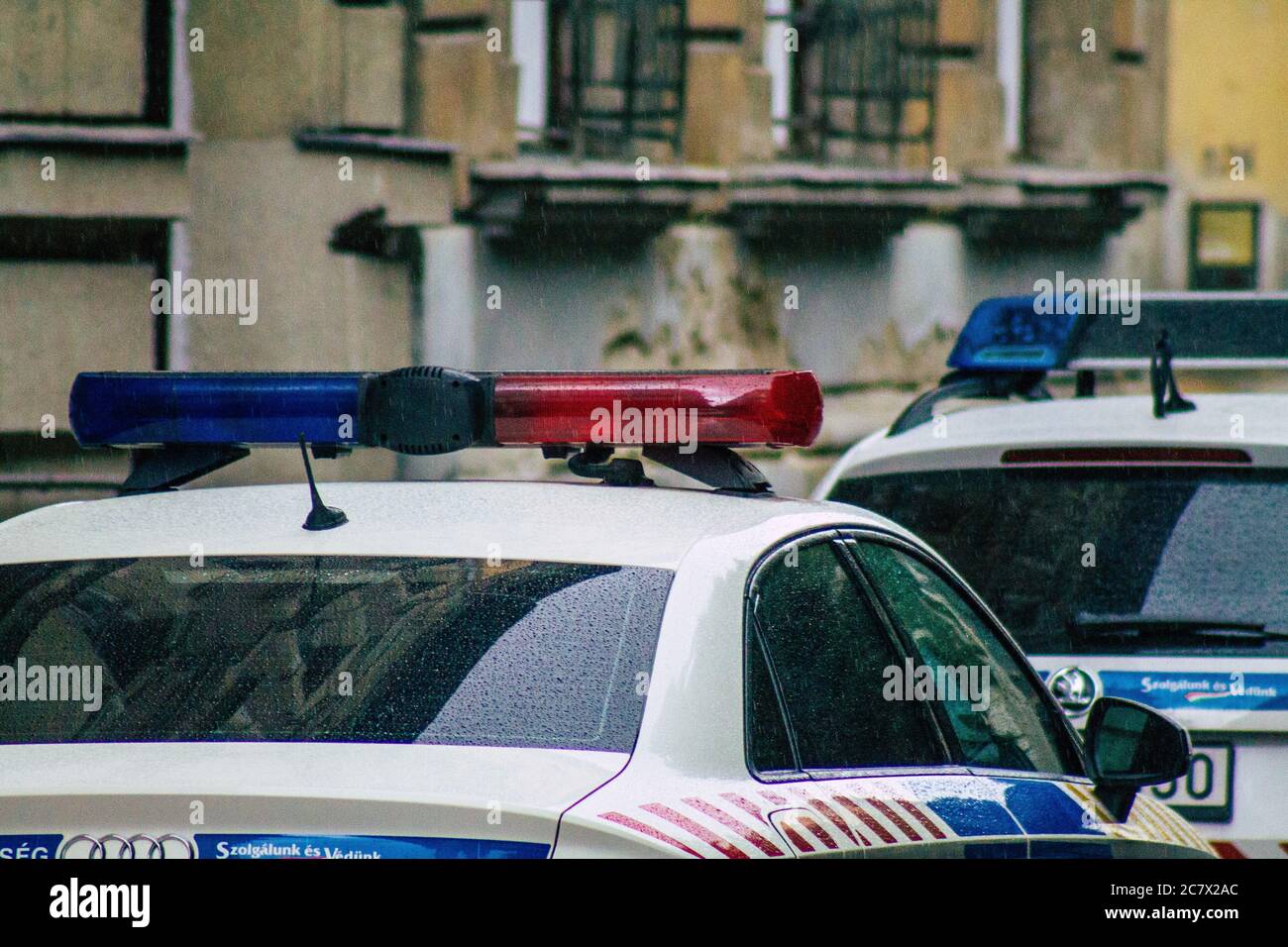 Budapest Hungary july 19, 2020 View of a Hungarian police car under the ...