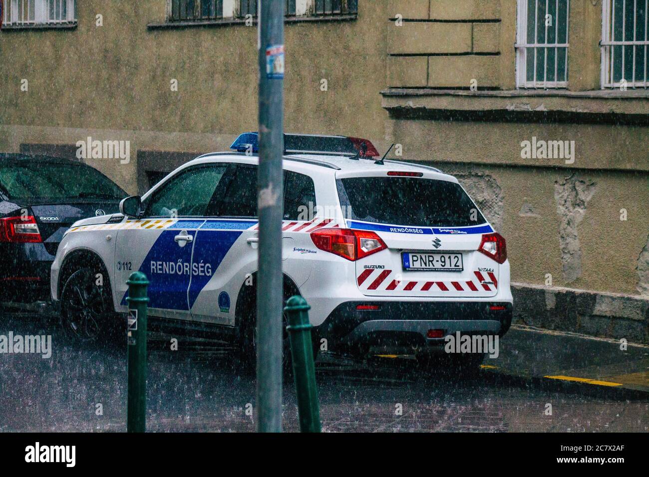 Budapest Hungary july 19, 2020 View of a Hungarian police car under the ...