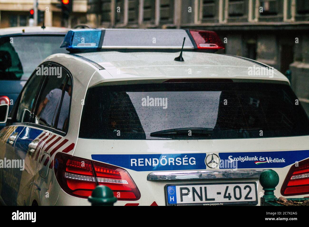 Budapest Hungary july 19, 2020 View of a Hungarian police car under the ...