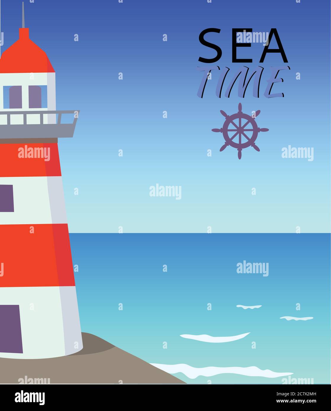 Sea vector background with blue sky, waves and lighthouse Stock Vector ...