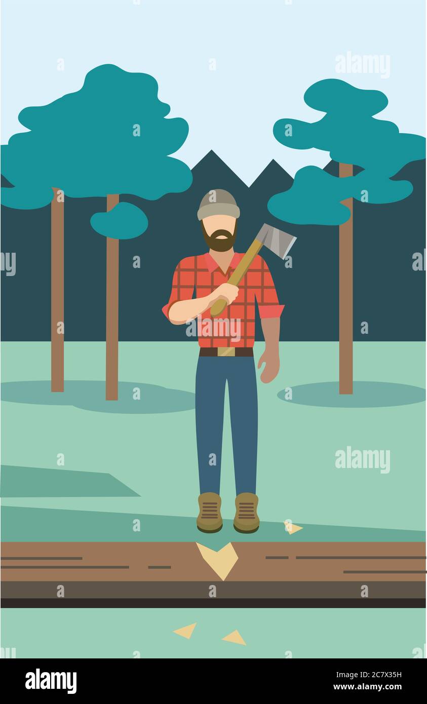Vector illustration with lumber in the forest. Vector illustration of ...